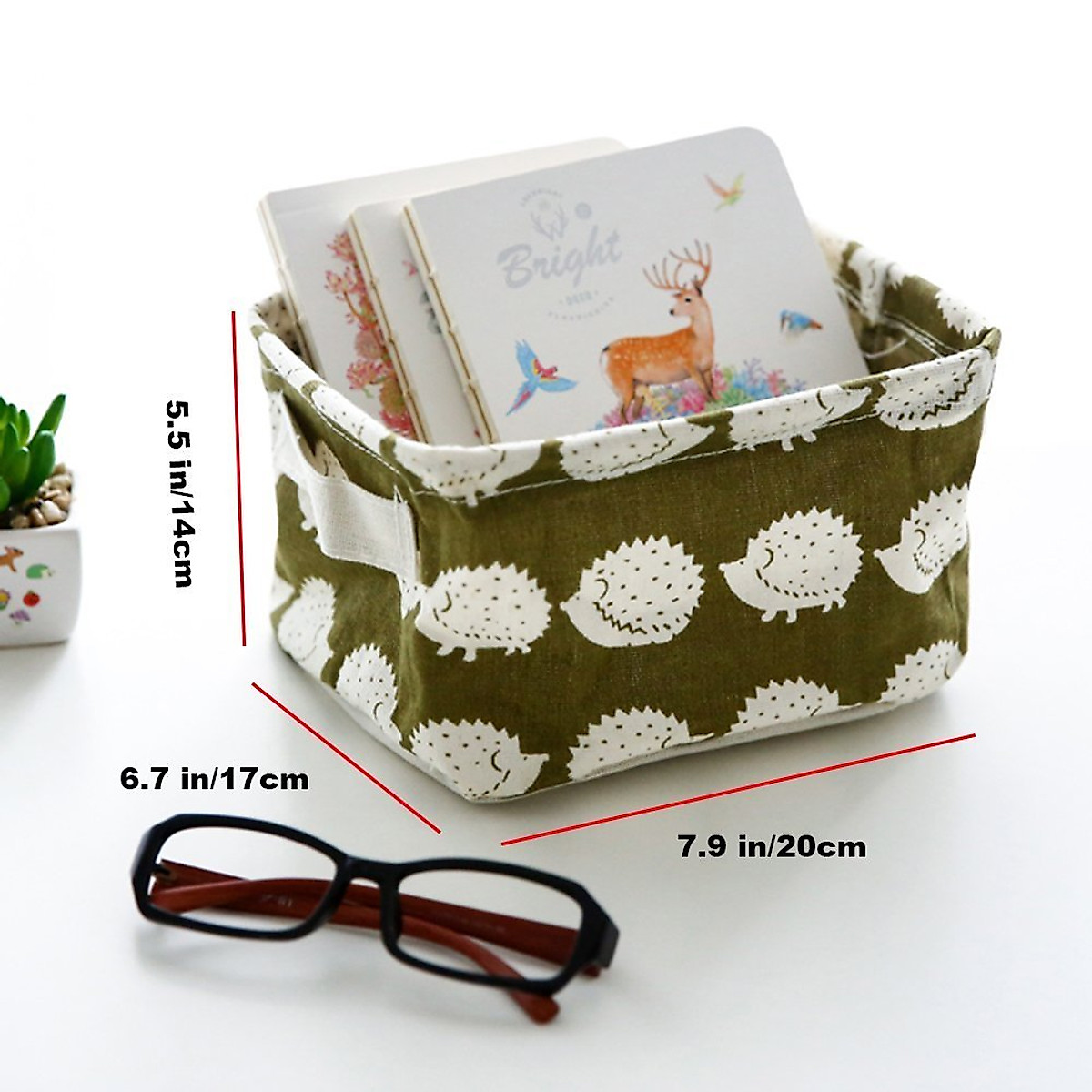 4 Pack Canvas Storage Basket Bins, Home Decor Organizers Bag for Adult Makeup, Baby Toys Liners, Books (4 pack, Tree,bear,hedgehog,whale)