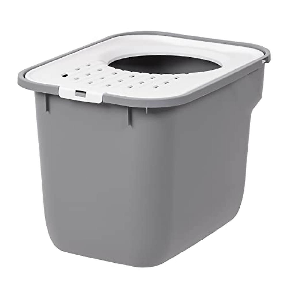 IRIS USA Square Top Entry Cat Litter Box, Large Kitty Litter Tray with Litter Catching Lid Less Tracking Dog Proof and Privacy Walls, Gray/White