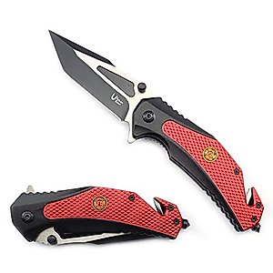 Vulcan Gear Emergency Service Tactical Assisted Open Metal Rescue Folding Knife (Red - Fire Dept.)