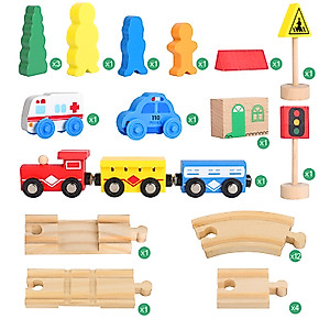 DeXop Wooden Train Set Toys Toddler, 33 Pieces Magnetic Trains Wood Tracks, Train Toy Cars Birthday Gift for 3 4 5 6 Years Old Boys Girls, Wood Train Pack Fits Thomas Brio Melissa and Doug