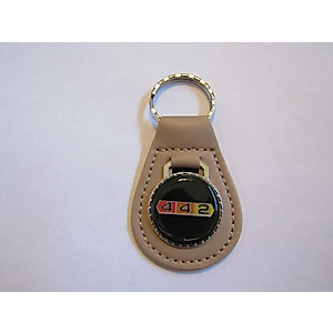1965 1966 1967 1968 OLDS 442 4-4-2 TRI COLOR LOGO LEATHER KEYCHAIN - BEIGE
