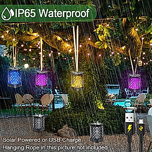 Arzerlize Solar Lanterns Outdoor Hanging Lights Waterproof, Usb or Solar Powered Flickering Flame Hanging Lantern Lights Outdoor Christmas Decoration for Garden Patio Porch Camper Deck 99LED Yellow 2P