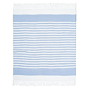 Striped Throw Blanket - Farmhouse Style Throws with Cabana Stripe Coastal Beach Pattern - Soft Light Woven Blankets with Stripes for Sofa, Bed, Outdoor, Patio - 50 x 60 in. (Light Blue)