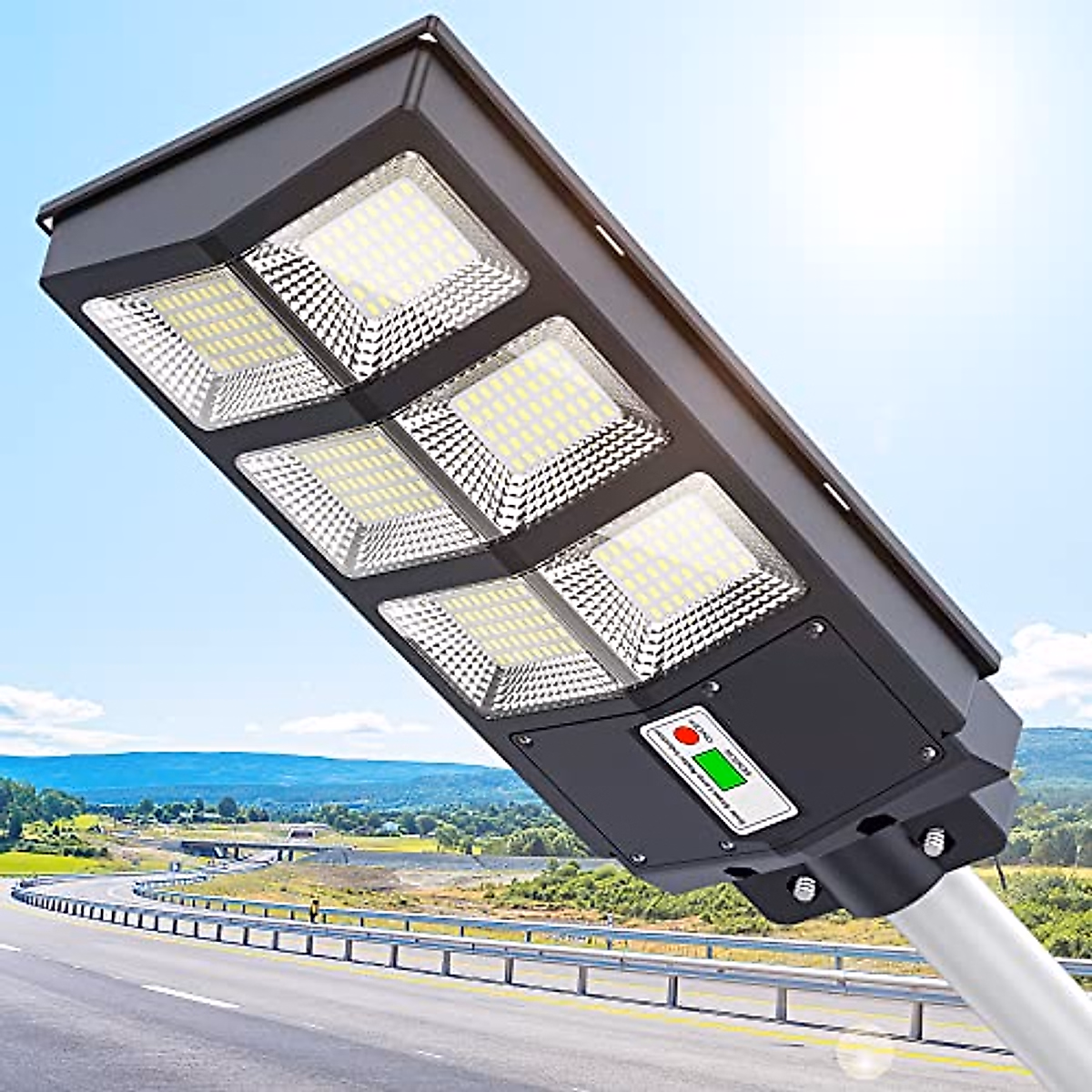 A-ZONE 300W Solar Street Lights Outdoor Waterproof, 6500K 30000LM Outdoor LED Street Light Dusk to Dawn, LED Wide Angle Lamp with Motion Sensor and Remote Control, for Parking Lot, Yard, etc.