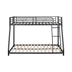 UOCFYK Twin Over Full Size Bunk Bed with Wood Slats & Ladder for Dorm, Bedroom, Apartment, Sturdy Bedframe w/Guardrail, Easy to Assemble, No Box Spring Needed, Black