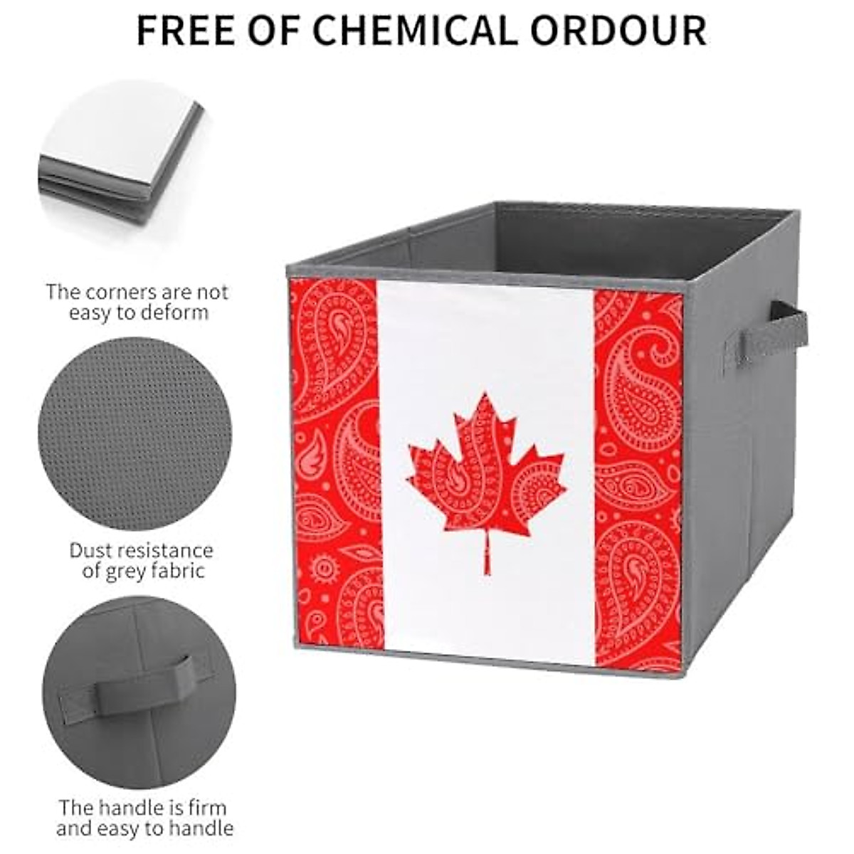 Paisley and Canadian Flag Fashion Storage Bins Foldable Organizer Cubes 10.6" Collapsible Box Home Ofice Supplies 2PCS