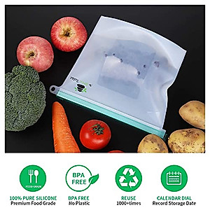 Reusable Silicone Bags Food Storage Bags 4 Pcs [4x1.5L] Leak Proof Freezer Safe Zip Lock Bags Plastic Free Food Grade Storage Bag for Marinate For Snack | Sandwich | Fruit | Meat | Cereal - White