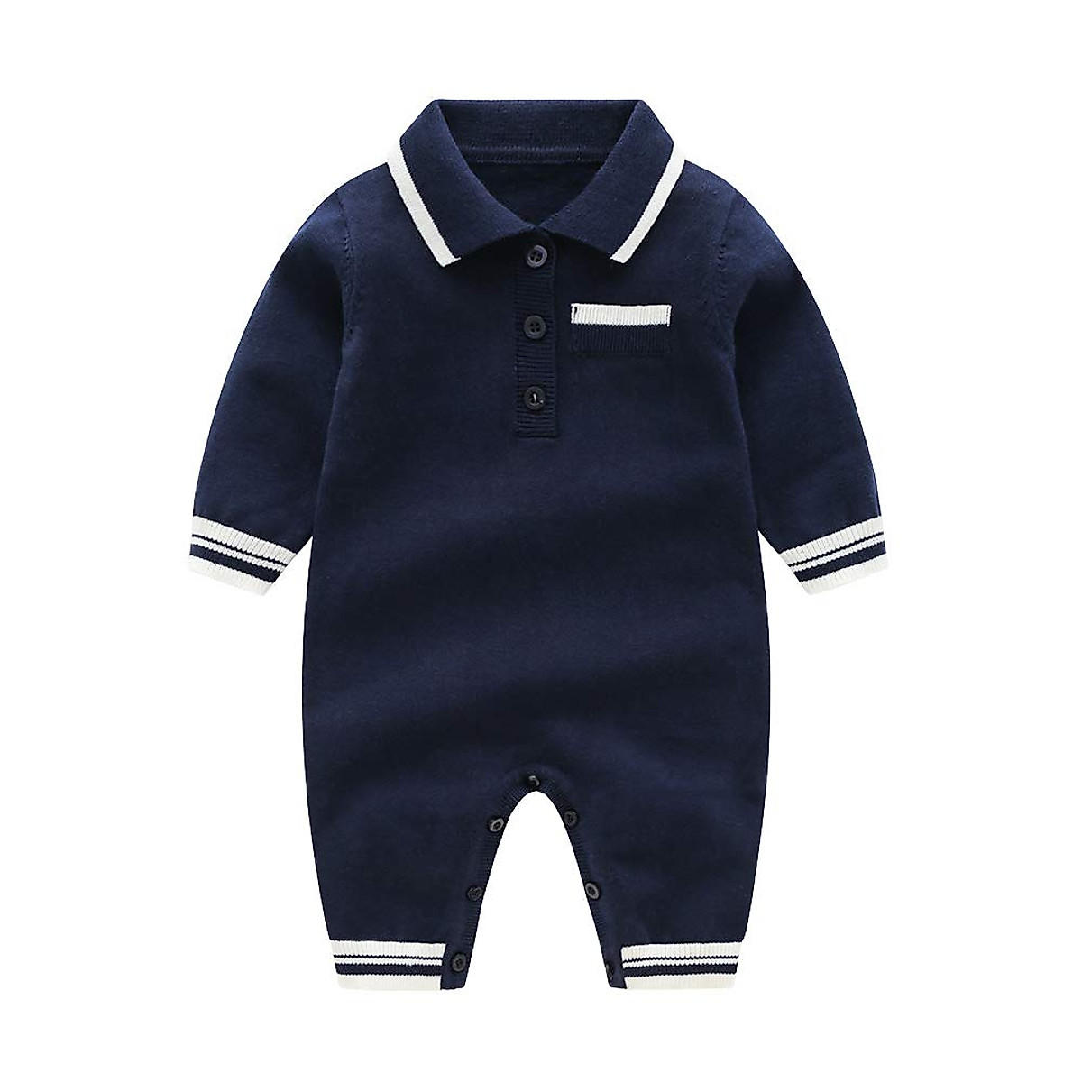 JunNeng Baby Boy Knitted Romper Longsleeve Gentleman Autumn 1Pcs Jumpsuits Christmas One Pieces (0-3 Months, Navy Blue)