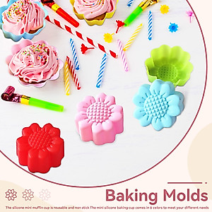 Silicone Cupcake Molds, 24Pcs Mini Flower Shape Silicone Baking Cups Cupcake Liners Reusable Muffin Cup Cake Pan for Cake Chocolate
