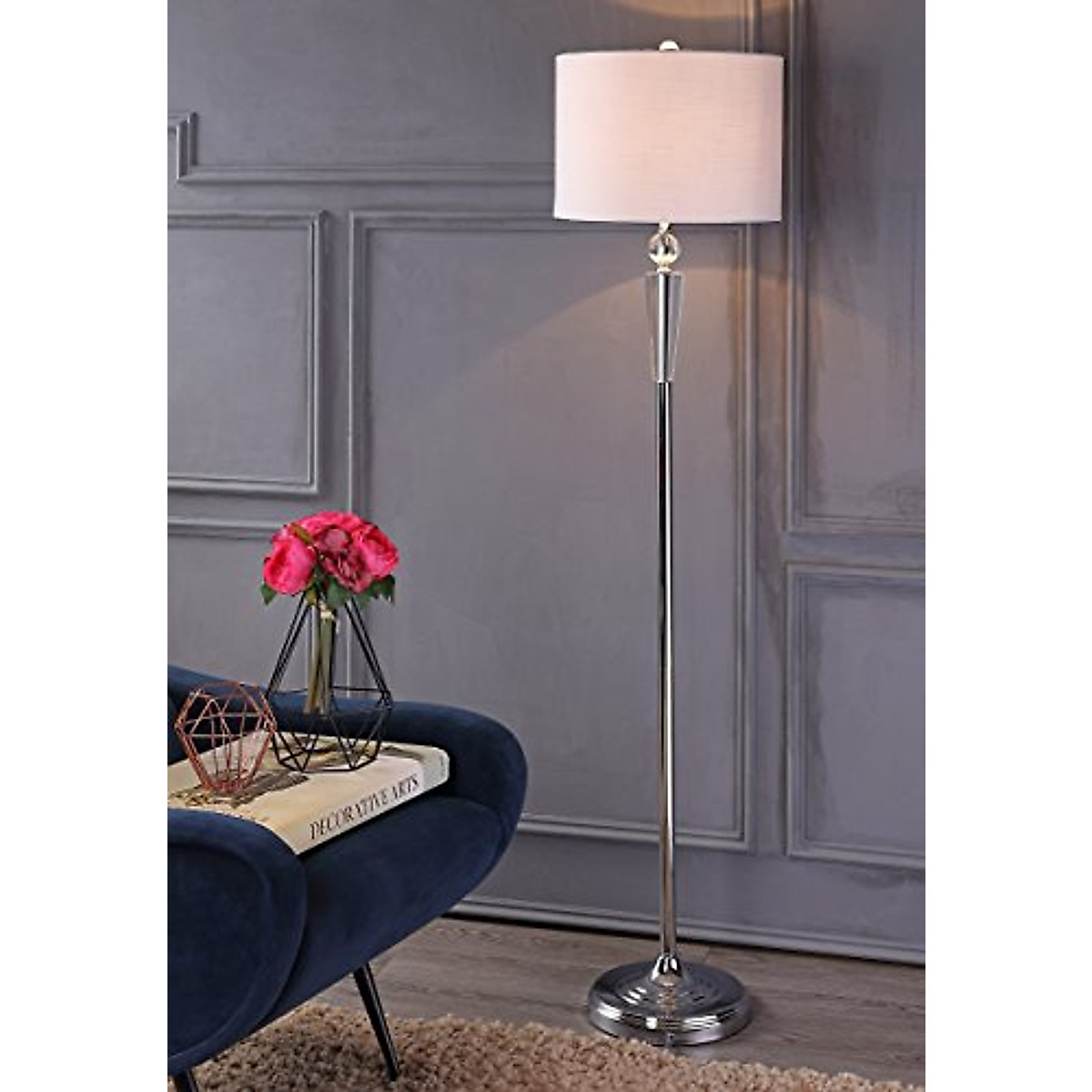 JONATHAN Y JYL2022A Reese 59.5" Crystal LED Floor Lamp Modern,Contemporary,Traditional,Glam for Bedrooms, Living Room, Office, Reading, Clear/Chrome