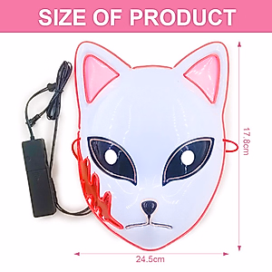 AnNido Halloween Purge Mask, LED Light Up Scary Masquerade Cosplay Mask for Men Women Kids Costume Festival Parties Gifts (Fox-Pink)