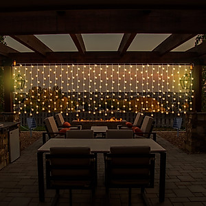 MANBOO LED Curtain Crystal Lights 6.6ft X 5ft 150 Crystal Balls Warm White, Solar Panel with Indicator, Waterproof Outdoor Icicle String Lights for Xmas Patio Garden Party Lawn Balcony Fence Decor