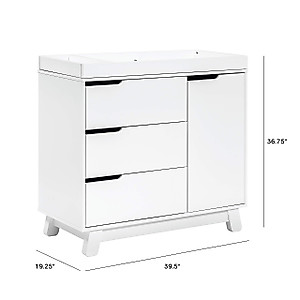 Babyletto Hudson 3-Drawer Changer Dresser with Removable Changing Tray in White, Greenguard Gold Certified