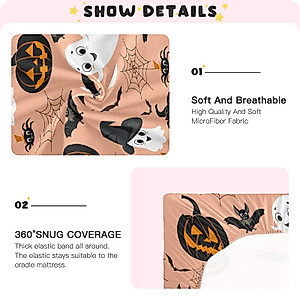 Mazeann Halloween Ghost Crib Sheets Soft Breathable Fitted Baby Crib Sheets Mattress Cover for Girl Boys, 52" x 28" x 9"
