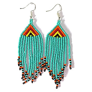 Weavish Native American Style beaded necklace for women Boho Statement Designer Jewelry Handmade Seed bead Long with earrings and Bracele (Turquoise)