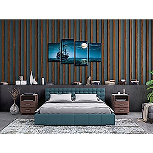 Pyradecor Night Navigation 4 Piece Modern Stretched and Framed Seascape Artwork Giclee Canvas Prints Moon Pictures Paintings on Canvas Wall Art for Living Room Bedroom Home Decorations