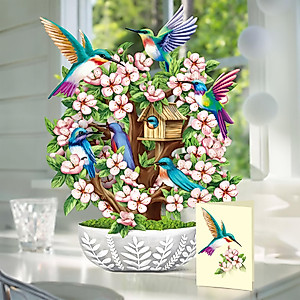 Airpark Pop Up Flower Cards, 16 inch 3D Pop-Up Paper Flower Bouquet, Peach Blossom&Bird, Ideal Creative Gift, Home Decor, Greeting Cards for Birthday, Graduation,Thank You