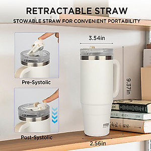 Tyeso 30 oz Tumbler with Handle, Straw and Lid - Leak Resistant Insulated Stainless Steel Water Bottle, Car Cup Holder Friendly Travel Coffee Mug White - Gifts for Men & Women