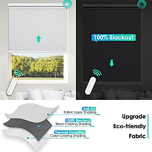 Allesin Motorized Roller Blinds with Remote Control for Windows, Blackout Smart Roller Shade, Battery Powered Electric Smart Blind (White,34" Wx72 H)