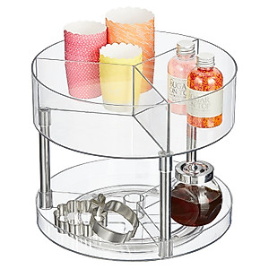 mDesign Lazy Susan Turntable 2-Tier Plastic Divided Spinner for Kitchen Cabinet, Pantry, Fridge, Cupboards, or Counter Organizing, Fully Rotating Organizer for Food - Lumiere Collection - Clear
