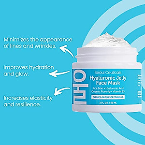 Korean Skin Care Hyaluronic Acid Jelly Mask – Korean Face Mask Skincare K Beauty Face Masks Contains Rice Bran + Rosehip + Vitamin B5 – Anti Aging Spa Hydro Gel Face Mask for Plump Glowing Skin 2oz