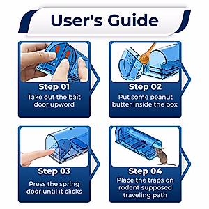 Humane Mouse Traps Indoor for Home/Outdoor, Live Catch and Release Mice Traps, No Kill Mouse Catcher, Easy to Set and Reusable Humane Trap, Safe for Families and Pets 4 Pack Blue