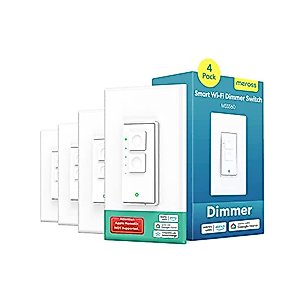 Smart Dimmer Switch Single Pole, Meross Smart WiFi Light Switch for Dimmable LED, Compatible with Alexa, Google Assistant, Neutral Wire Required, Remote Control Schedule, No Hub Needed, 4 Pack