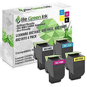 Be Green Ink Compatible Replacement Toner Cartridge for Lexmark CX410 C410de CX410dte CX150 CX510de CX510de - 80C1HK0 801HK 80C1HC0 801HC 80C1HM0 801HM 80C1HY0 801HY Toner (4 Pack, 1B, 1C, 1M, 1Y)
