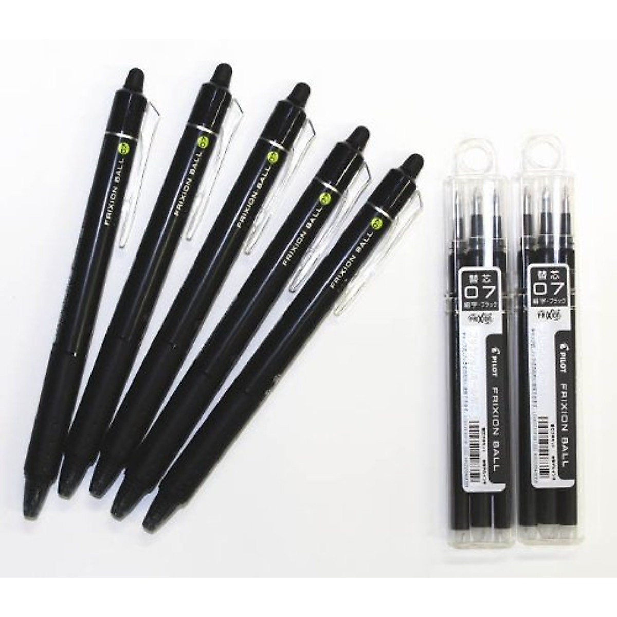 Pilot Frixion Ball Knock Retractable Erasable Gel Ink Pens,fine Point, 0.7 Mm - Black Ink- Value set of 5 & 6 Gel Ink Pen Refill Pack