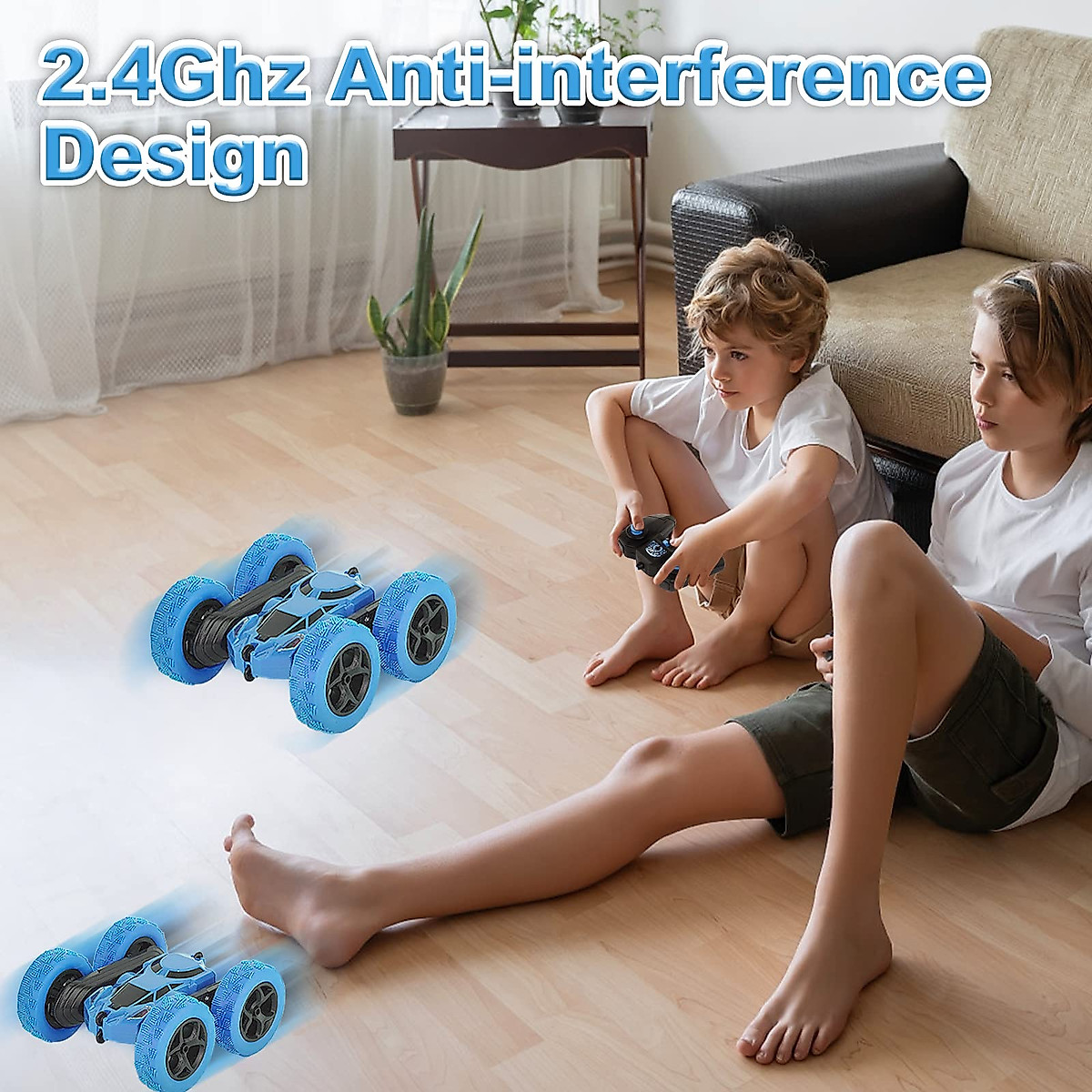 Remote Control Car Stunt RC Cars, 90 Min Playtime, 2.4Ghz Double Sided 360° Rotating RC Crawler with Headlights, 4WD Off Road Drift RC Race Car Toy for Boys and Girls Aged 6-12 Blue