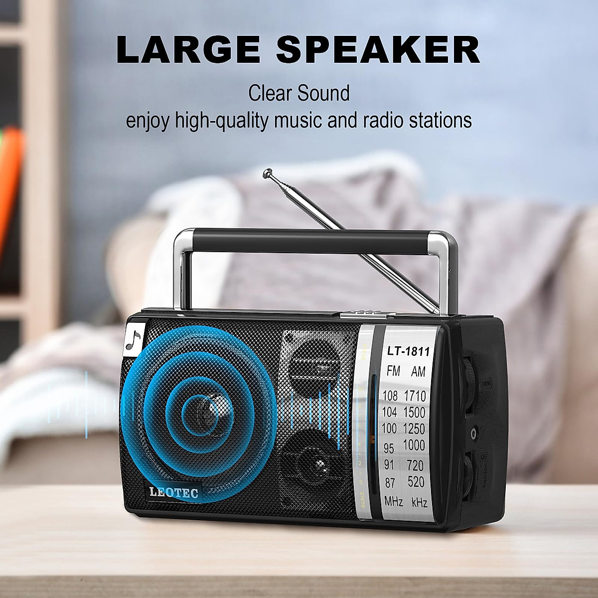 LEOTEC AM FM Radio, Portable Bluetooth Radio, Plug in Wall or Battery Operated Best Reception with Headphone Jack, Handheld Great for Home, Outdoor, Red
