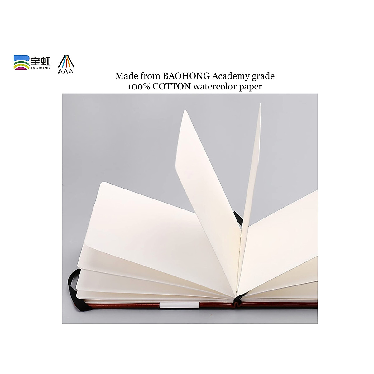 BAOHONG Watercolor Journal, PU Leather Cover, 24 Sheets Sized 6.2" x 9.4", Hot Press Academy Grade BAOHONG Watercolor Paper, 100% Cotton 140 lb (300 GSM), Travel Sketch Book
