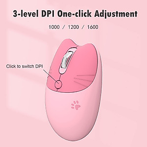 Lomiluskr Cute Cat Wireless Mouse, Lightweight Soundless Mouse, 2.4G Wireless Mice, Candy Colors, Kawaii Mouse for Girls and Kids (Pink)