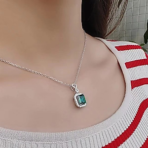 DovEggs Elongated Emerald Cut Moissanite Pendant for Women Center 3ct 7x9mm Zambia Emerald Halo Infinity Pendant Necklace with Moissanite Accents 14K Gold QUALITY Sterling Silver