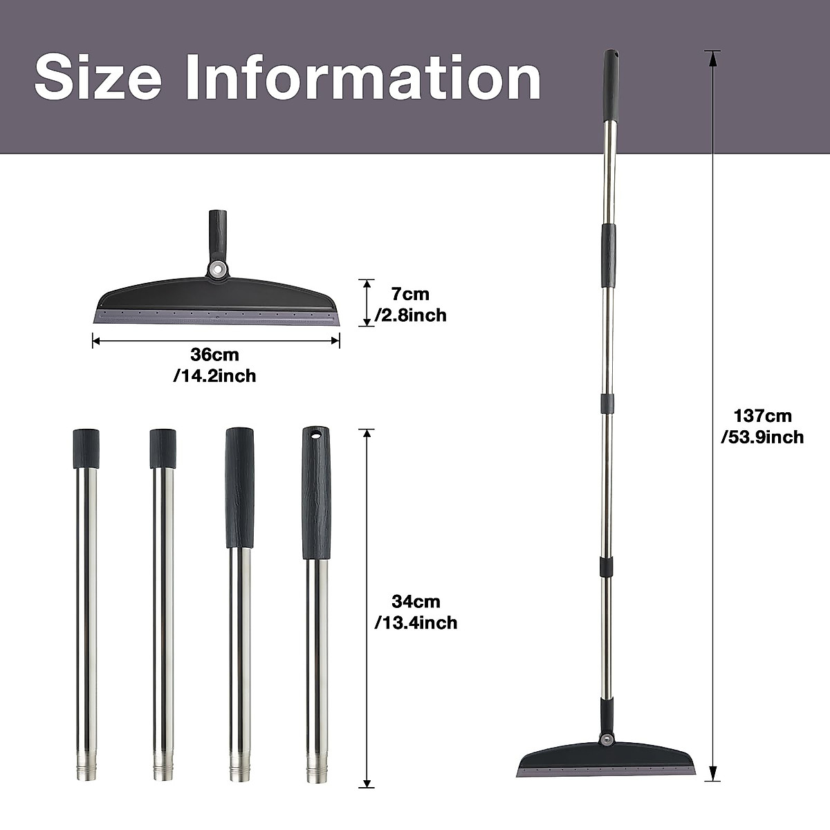 XXFLOWER Silicone Air Broom,Multifunction Magic Broom with Long Handle，Adjustable Rubber Squeeze Broom Sweeping Water,Pet Hair Remover for Carpet,Kitchen,Concrete Floor,Bathroom Tile(Charcoal)