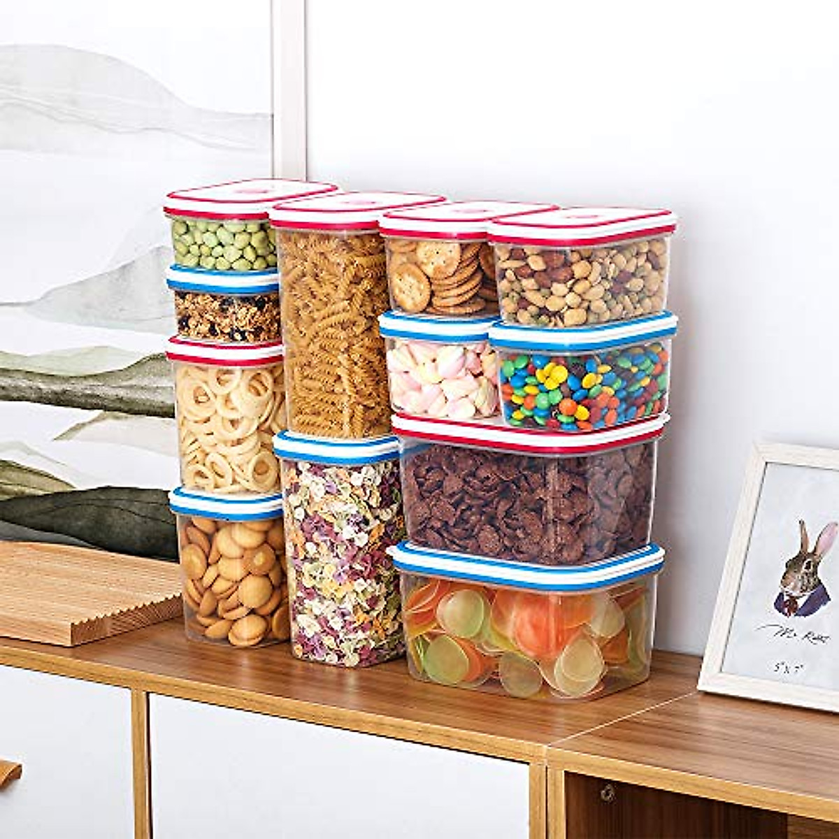 Lille Home Airtight Food Storage Container Set of 6, Kitchen & Pantry Organizer, Plastic Canister with Durable Lid, Leakproof, BPA Free, with Food Storing Date Indicator (Gray)