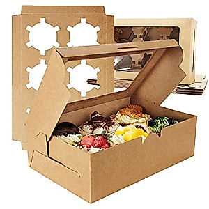 24 PCS Cupcake Boxes with Window & Insert - OAMCEG 9x6x3 Inch Kraft Cupcake Container 6 Cavity Bakery Pastry Dessert Muffin Cookie Treat Boxes, Brown Cupcake Carrier Holders with Stickers & Jute Twine