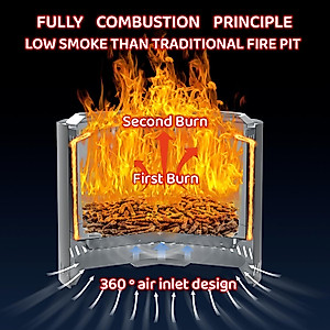 OutVue 15 inch Stainless Steel Smokeless Fire Pit, Outdoor Smokeless Firepit, Wood Burning Fire Pits for Camping, Bonfire, Low Smoke Firepit for Outside (Oblique Hole)