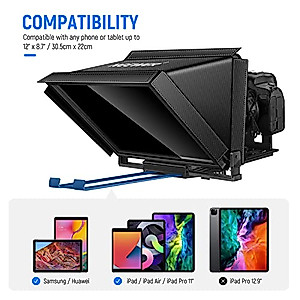 NEEWER X12 Aluminum Teleprompter with RT-110 Remote Control (Connected via Bluetooth on NEEWER Teleprompter App) & Carry Case, Compatible with iPad, iOS/Android Tablets, Smartphones, DSLRs (Black)