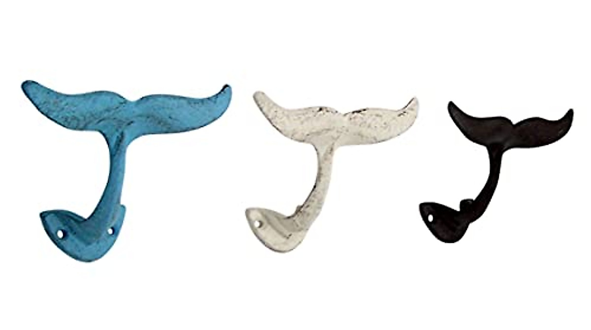 Cast Iron Whale Tail Wall Hooks - Set of 3 for Stylish Home Decor