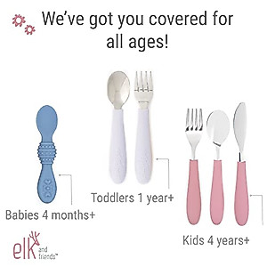 Elk and Friends Kids Silverware with Silicone Handle | Childrens Safe Flatware | Kids Utensils | Spoon + Fork + Knife set | 4 years+ | 6 Pieces