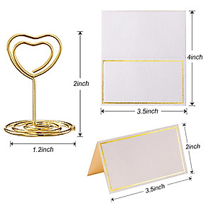 Toncoo 24 Pcs Mini Place Card Holders and 24 Pcs Place Cards with Gold Foil Border, Table Number Stand with Heart Shape, Table Card Holder Photo Picture Holder Memo Menu Clips for Wedding, Birthday