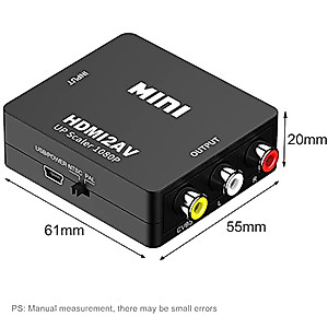 HDMI to AV Converter, HDMI to RCA Adapter, 1080p HDMI to AV 3RCA CVBs Composite Video Audio Converter Adapter for TV/PS3/VHS/VCR/DVD/PC/Blu-Ray DVD