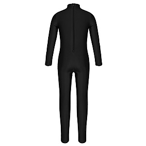 QinCiao Children's Girls Spandex Gymnastics Full Length Bodysuit Jumpsuit Long Sleeve Catsuit Unitard Dance wear Leotard Black 11-12