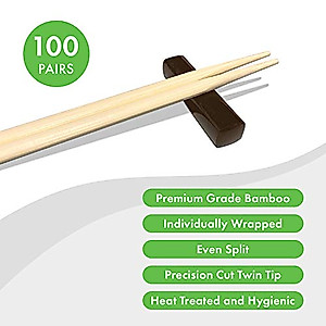 [100 Pairs] Disposable Bamboo Chopsticks - Premium Individually Wrapped Splinter-Less Smooth Wooden Chopsticks Traditional Japanese, Korean Chopsticks