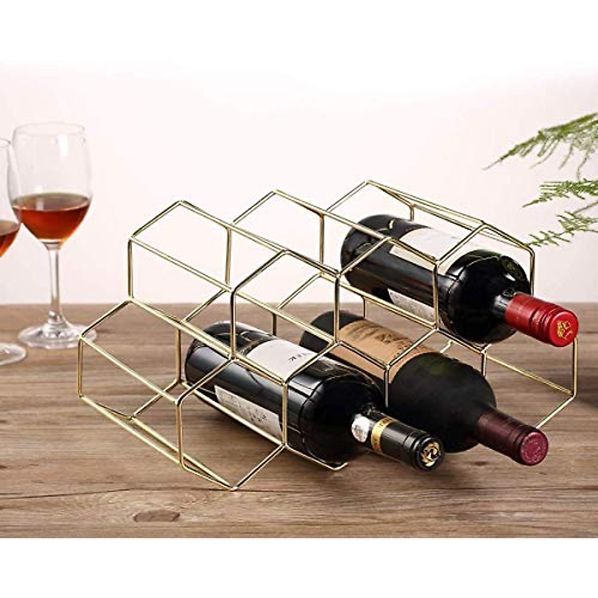 Tapbull Gold Metal Wine Rack Freestanding, Tabletop Wine Rack Holder, Countertop Wine Bottle Holder (Gold)