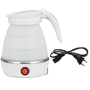 Travel Kettle Electric Small Foldable Portable Kettle,Silicone Collapsible Heating Water Boiler Tea Pot for Camping,Easy for Storage with Separable Power Cord (White)