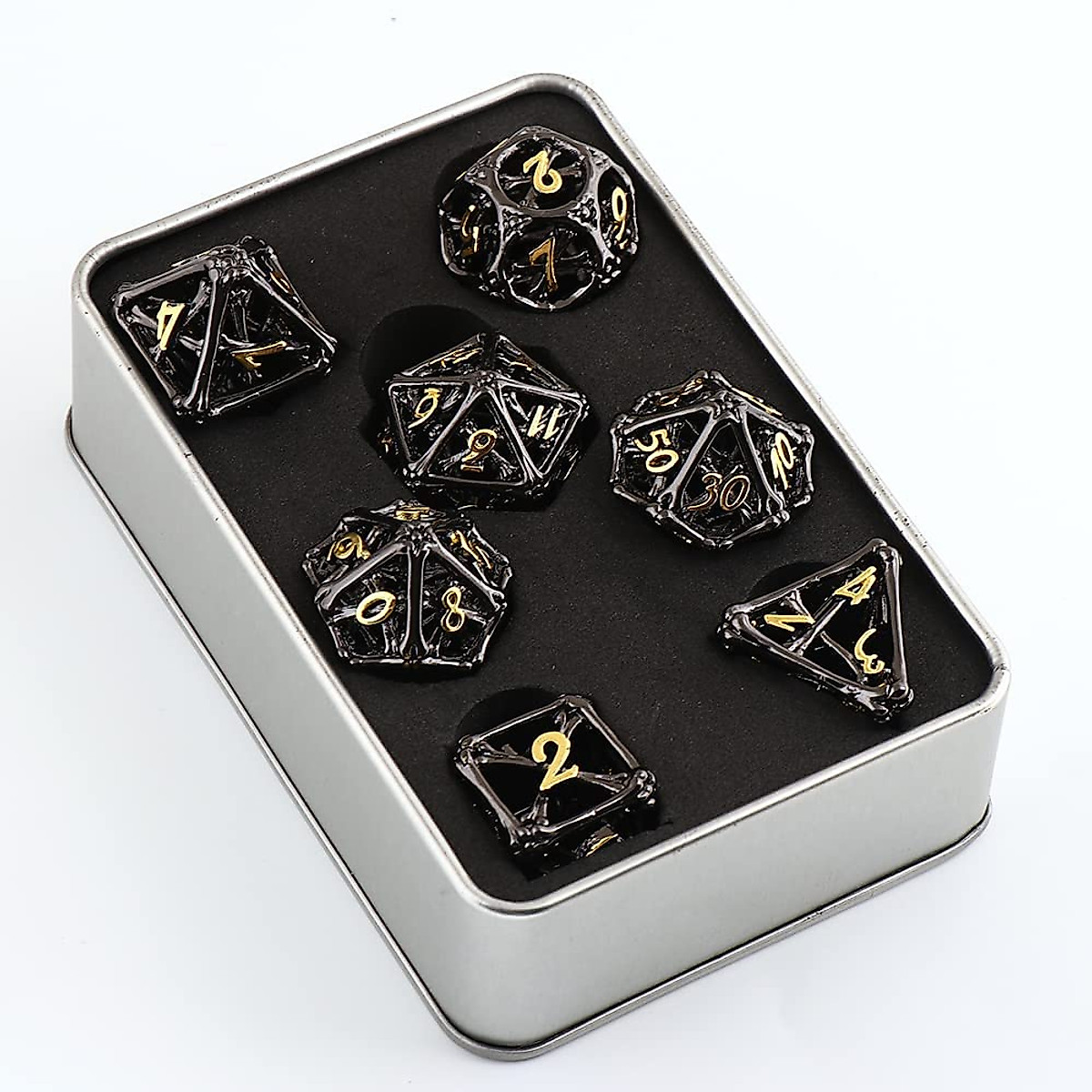 UDIXI Metal DND Dice Set, 7 PCS Bone D&D Dice Set, Polyhedral Dice Set for Role Playing Game MTG Pathfinder (Bone Black Golden)