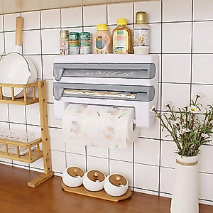 Multifunctional Storage Cutting Rack,4-in-1 Wall-Mount Sauce Bottle Storage Holder, Multi-Function Kitchen Plastic Wrap Cling Film Foil Dispenser with Spice Rack, Household Kitchen Tool Rack