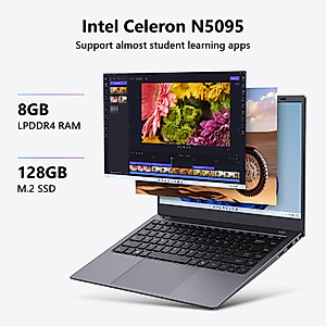 Coolby Laptop Computer, 14.1 inch Windows 11 Laptop with HD Display, 8GB RAM/128GB SSD, Intel N5095 Quad Core Notebook PC, Support 2.4G/5G Hz WiFi, BT,